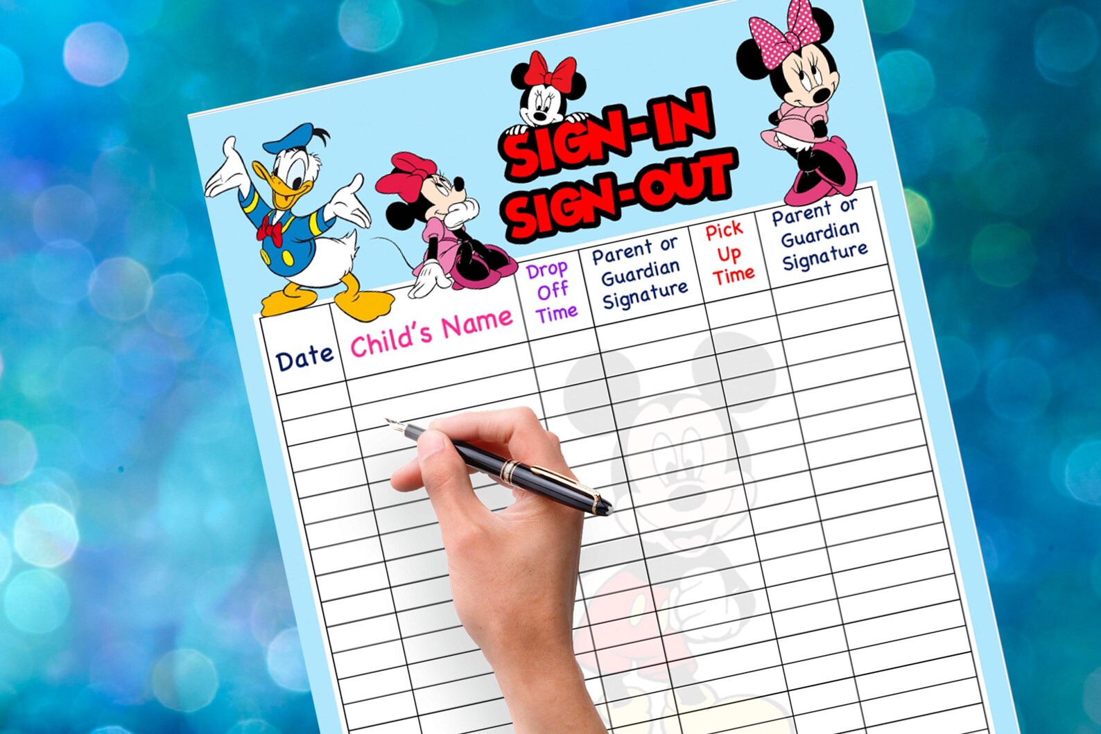 Mickey Mouse Clubhouse Sign In/out Sheet: Daycare, Preschool (digital ...