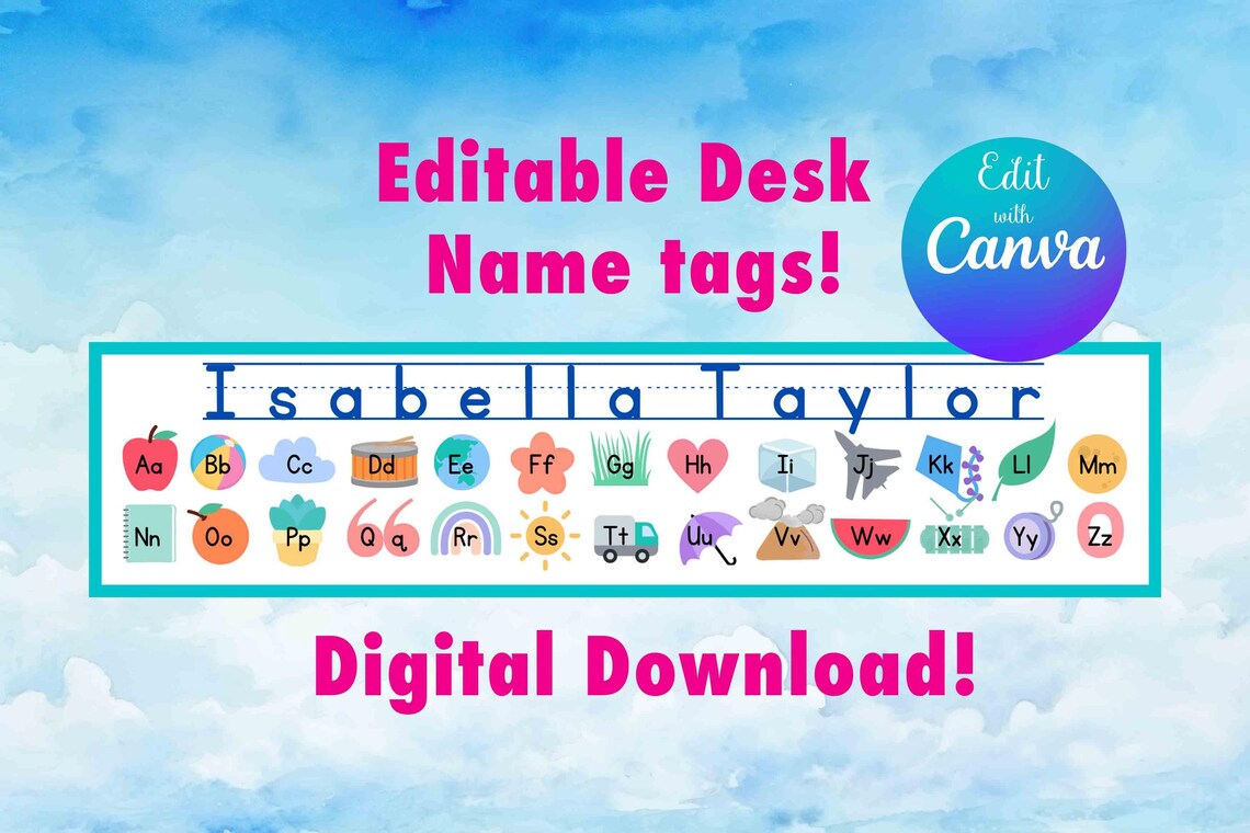 Editable Desk Name Tags in Canva DOTS Border Digital Download - Etsy