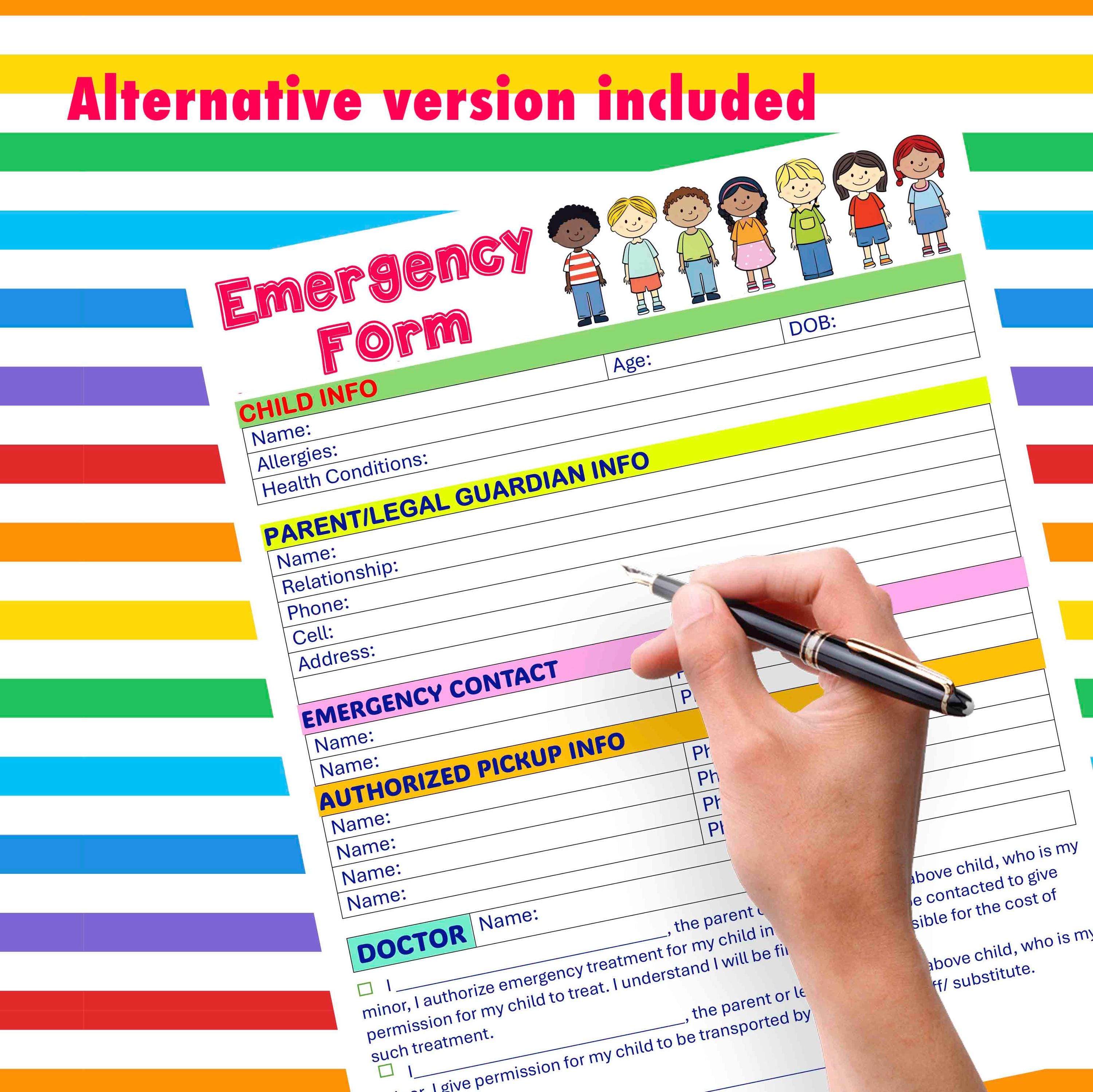 Emergency Contact Form Daycare, School, Childcare, Digital Download ...