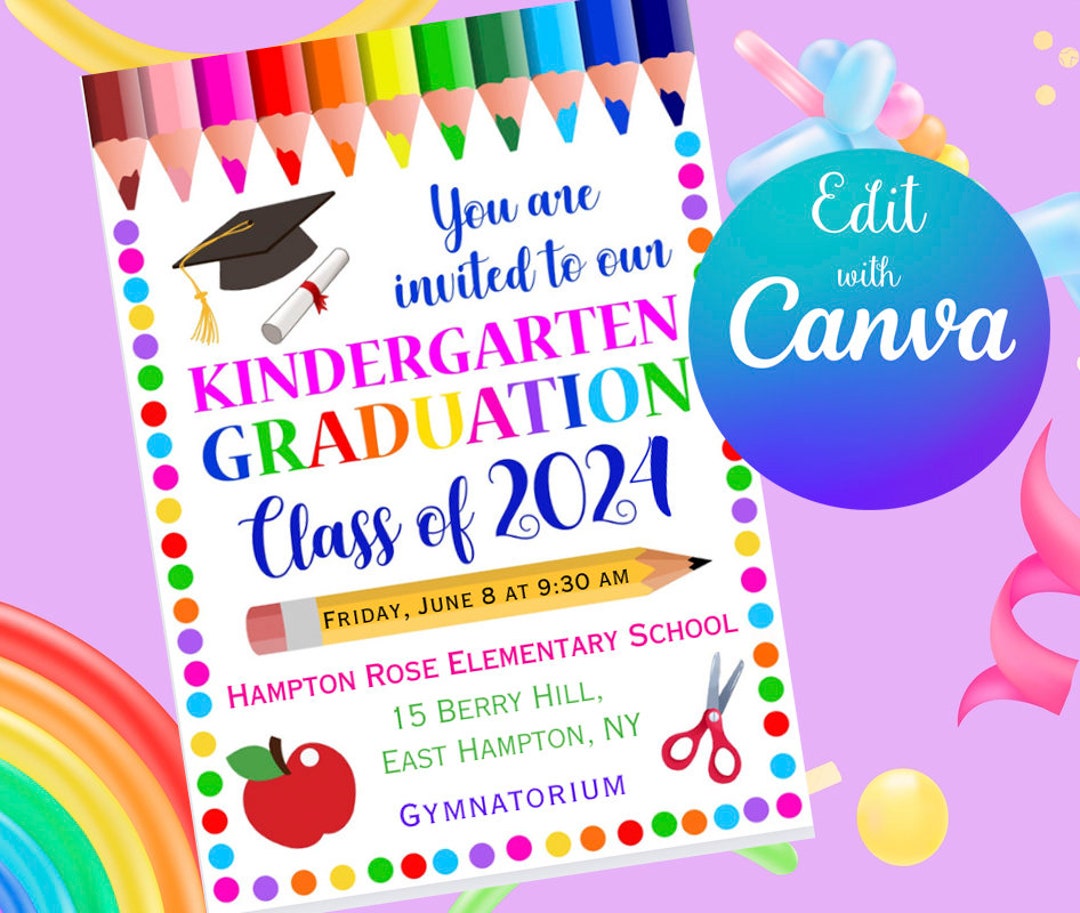 Kindergarten Graduation Invitation Template Editable in Canva Digital ...