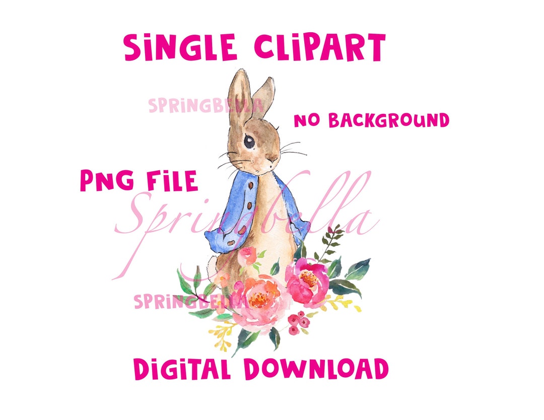 Peter Bunny Rabbit Blue With Pink Flowers Clipart Printable Wall Art ...