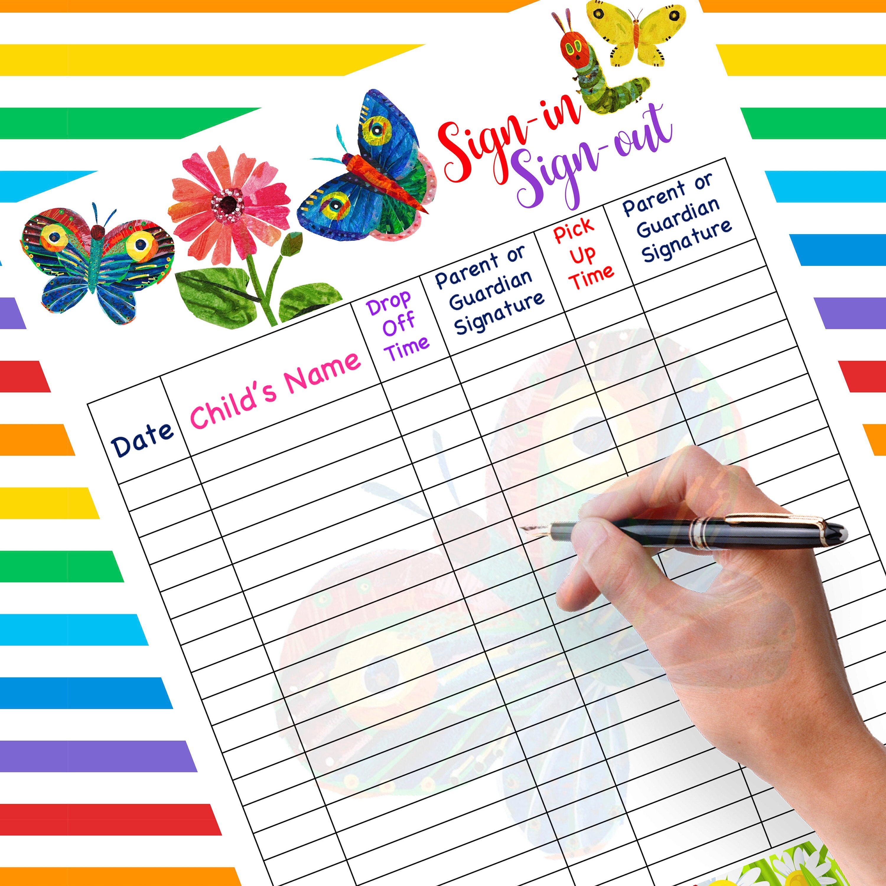 Sign in and Sign Out Form for Daycare, School, Childcare, Home Daycare ...