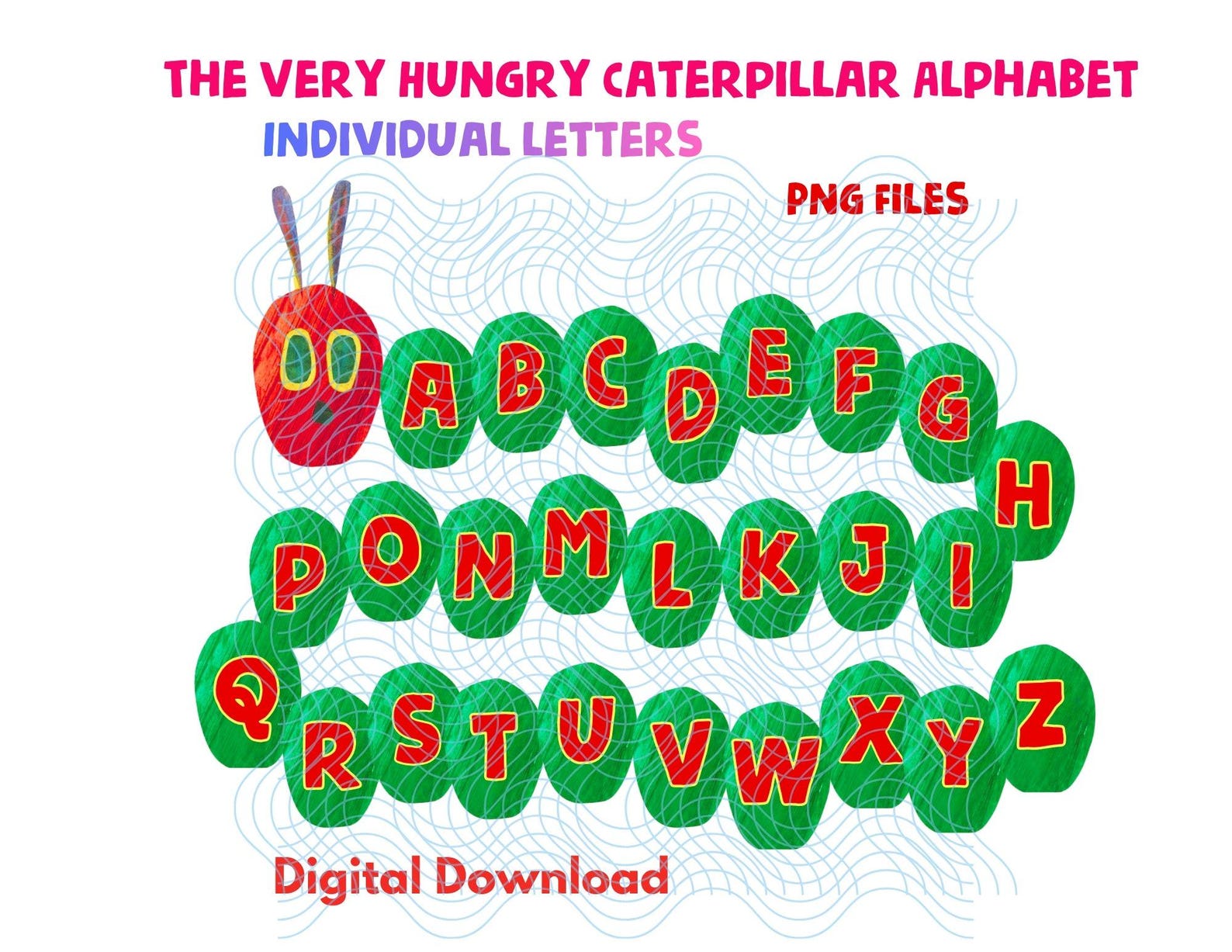 The Very Hungry Caterpillar Alphabet Letters Clipart Set PNG Digital ...