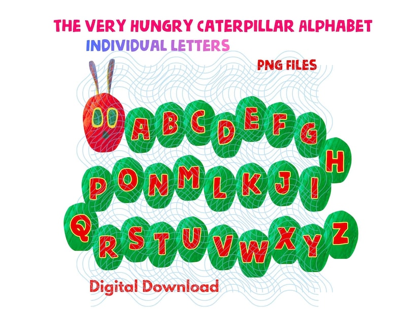 The Very Hungry Caterpillar Alphabet Letters Clipart Set PNG Digital ...