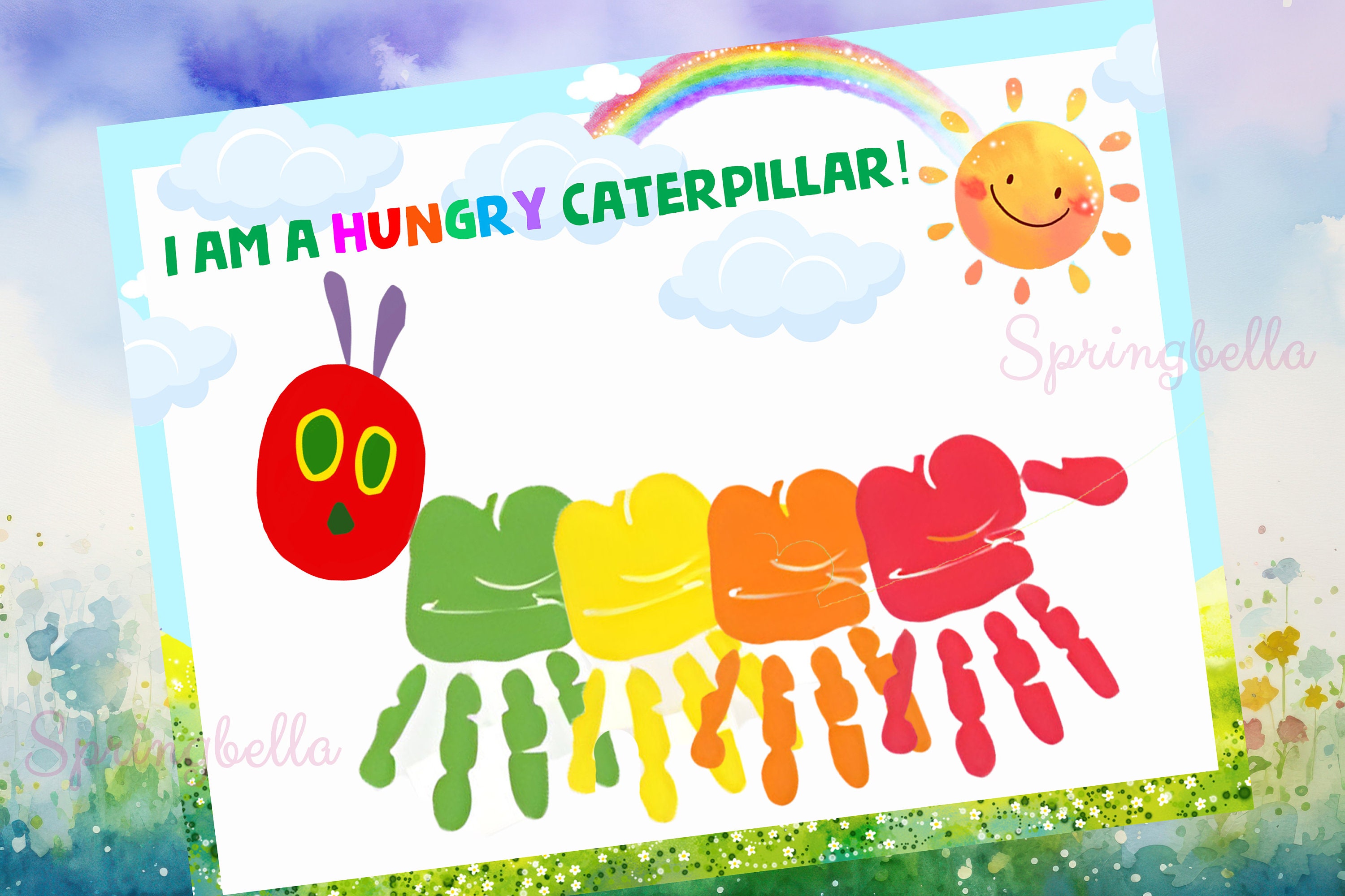 Caterpillar Handprint or Watercolor Printable Art Digital Download - Etsy
