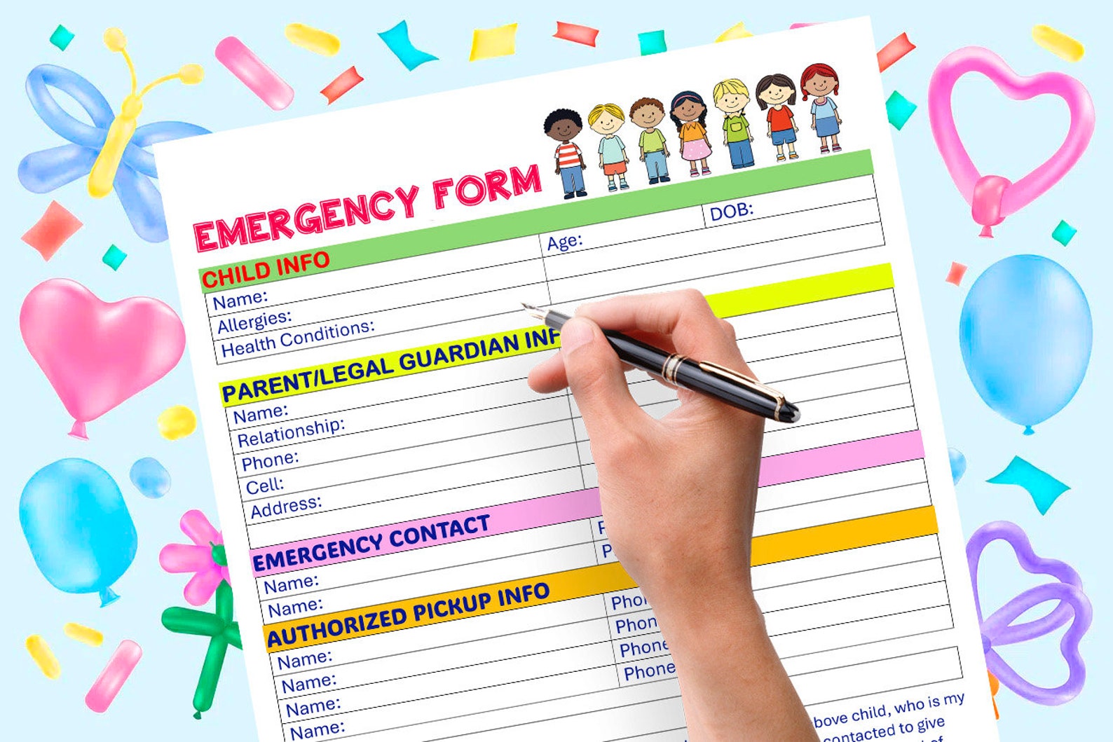 Emergency Contact Form Daycare, School, Childcare, Digital Download ...