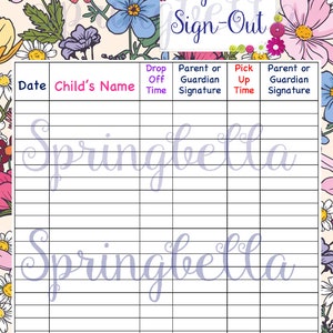 Sign in and Sign Out Form for Daycare, School, Childcare, Home Daycare ...