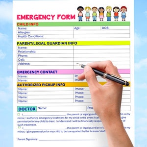 Emergency Contact Form Daycare, School, Childcare, Digital Download ...