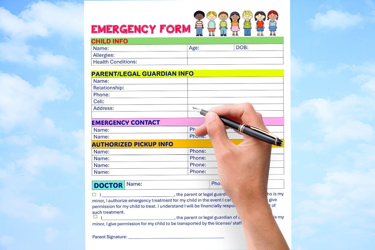 Emergency Contact Form Daycare, School, Childcare, Digital Download ...