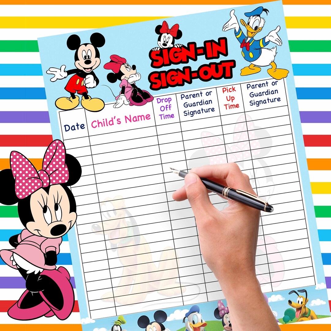 Mickey Mouse Clubhouse Sign In/out Sheet: Daycare, Preschool (digital ...
