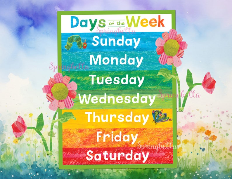 The Very Hungry Caterpillar Days of the Week Poster: Nursery Classroom ...