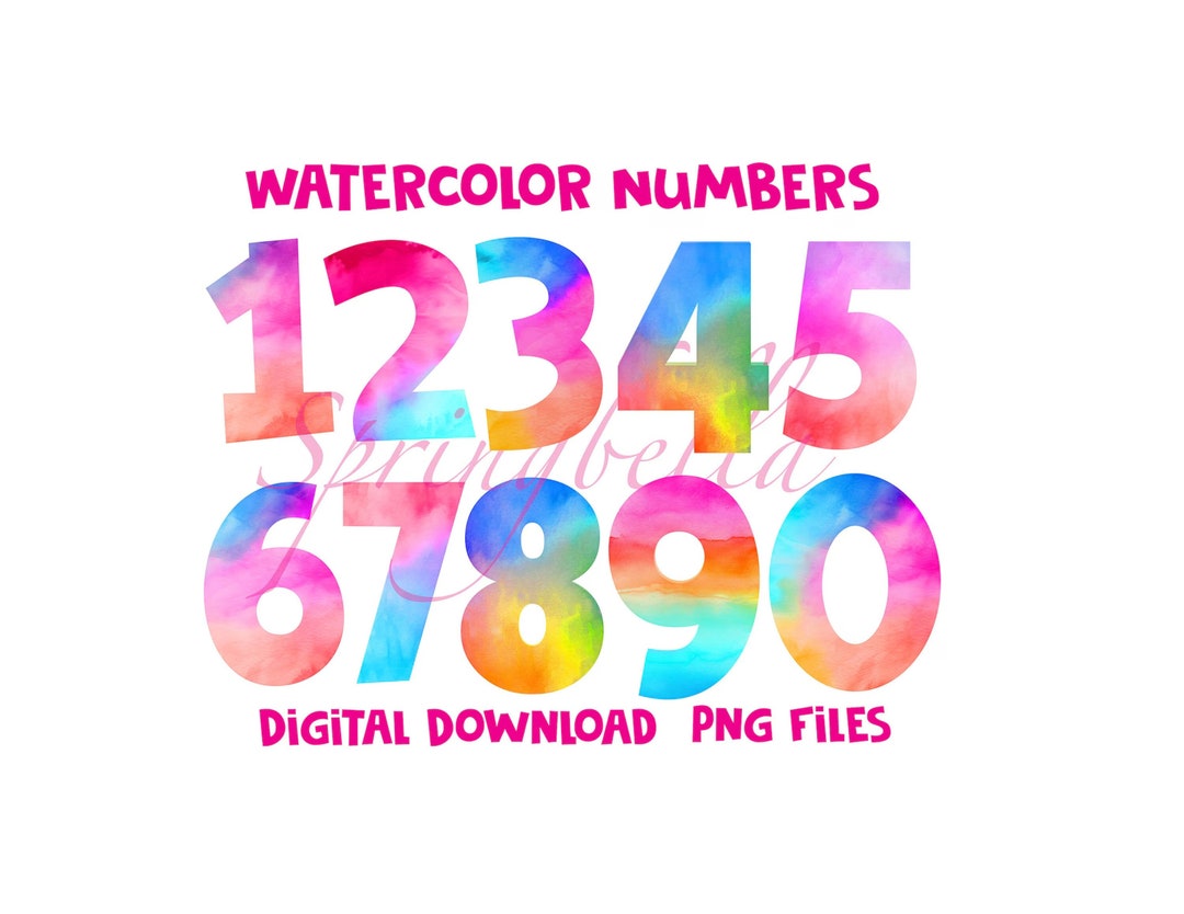 Watercolor Individual Numbers Printable PNG Files Digital Download - Etsy