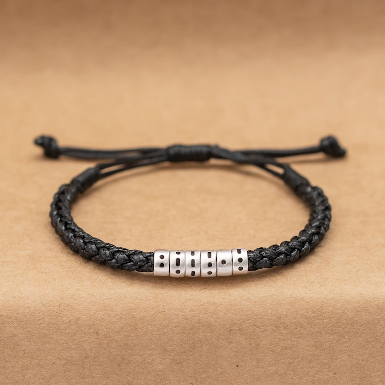 Personalized Morse Code Leather Bracelet, Custom Name Beads, Adjustable ...