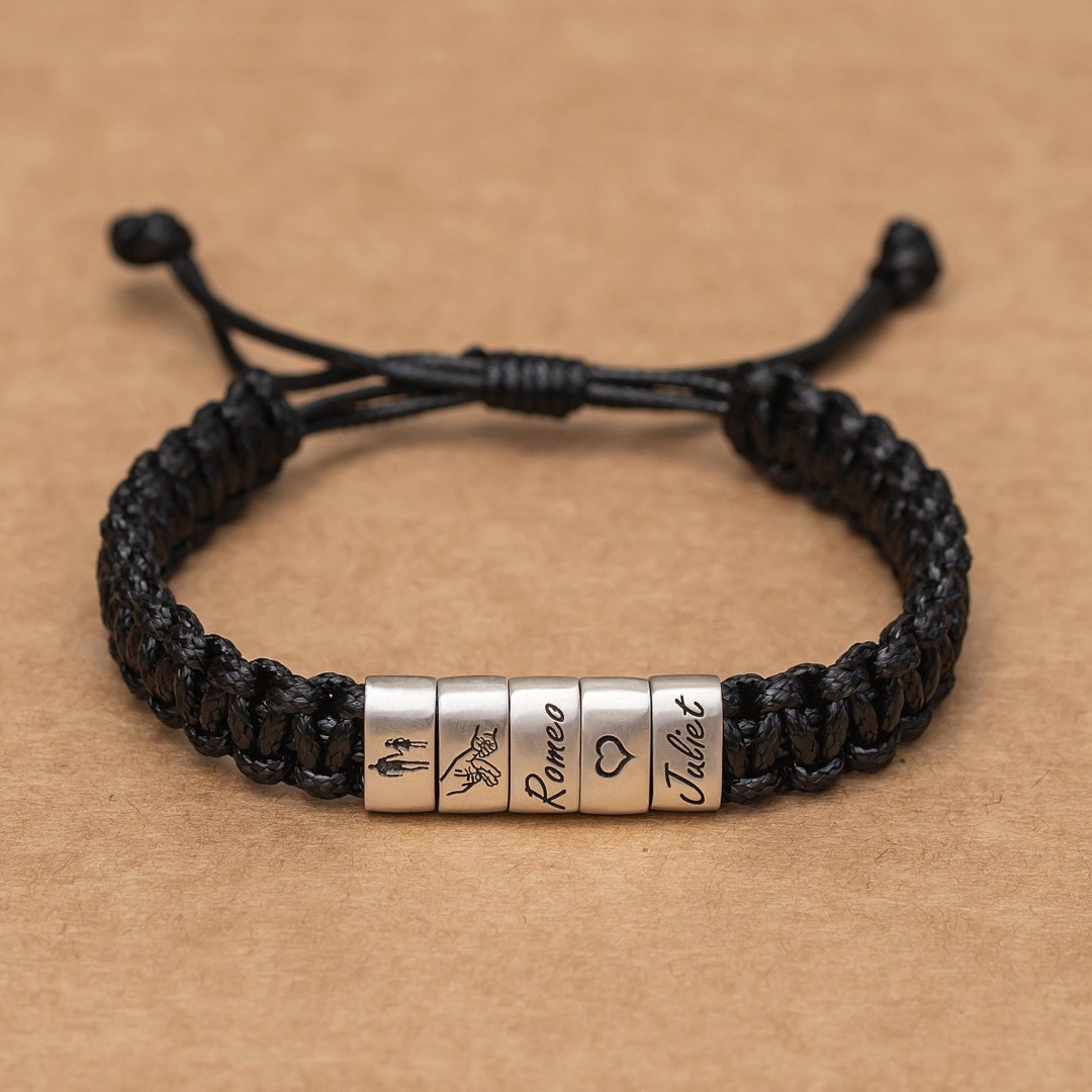 Personalized Mens Woven Leather Bracelet, Custom Name Bracelet ...