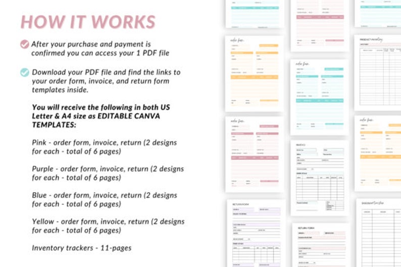 Editable Order Form Bundle Canva Template | Customizable Order Sheet ...