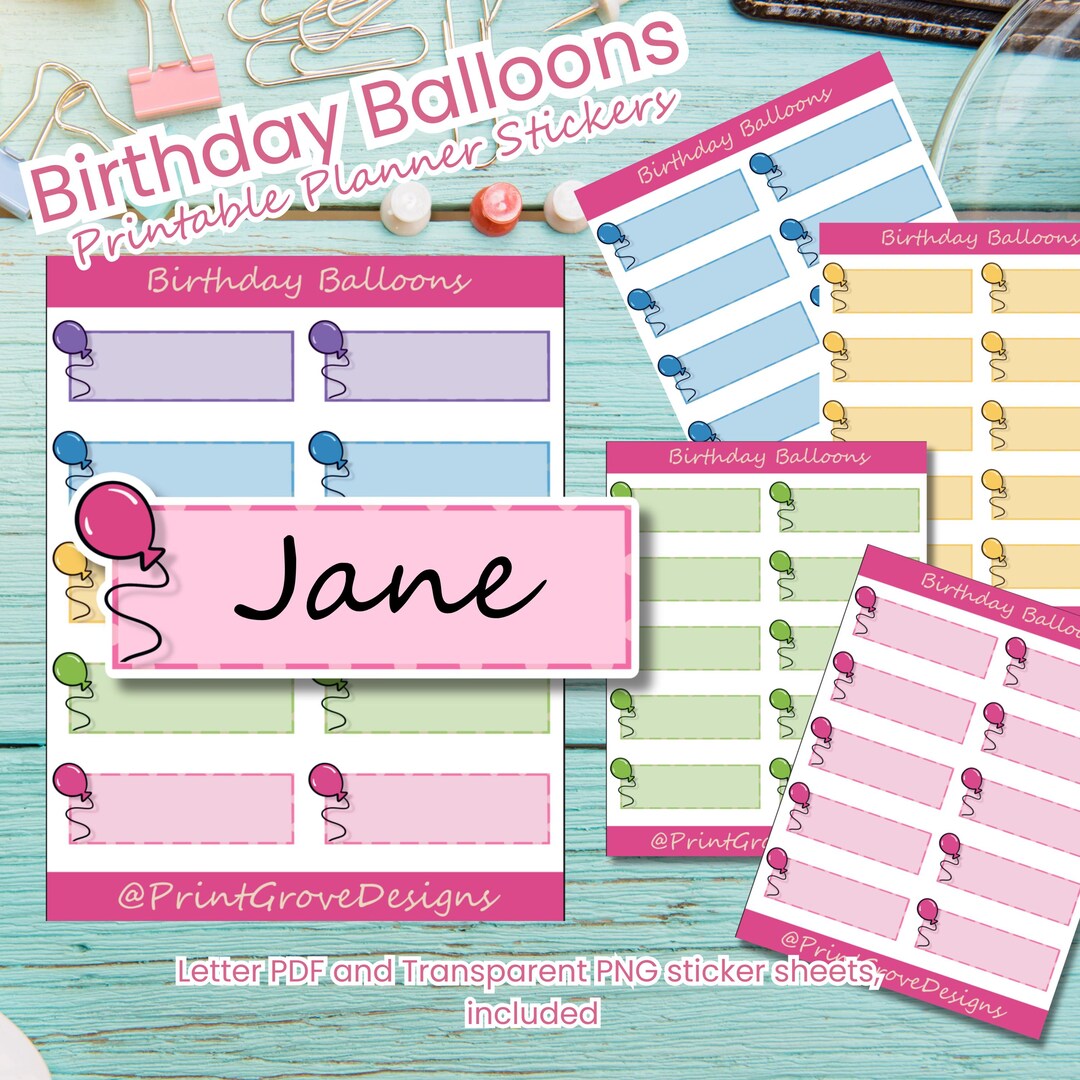 Birthday Balloons Printable Planner Stickers: Pastel Reminder Stickers ...