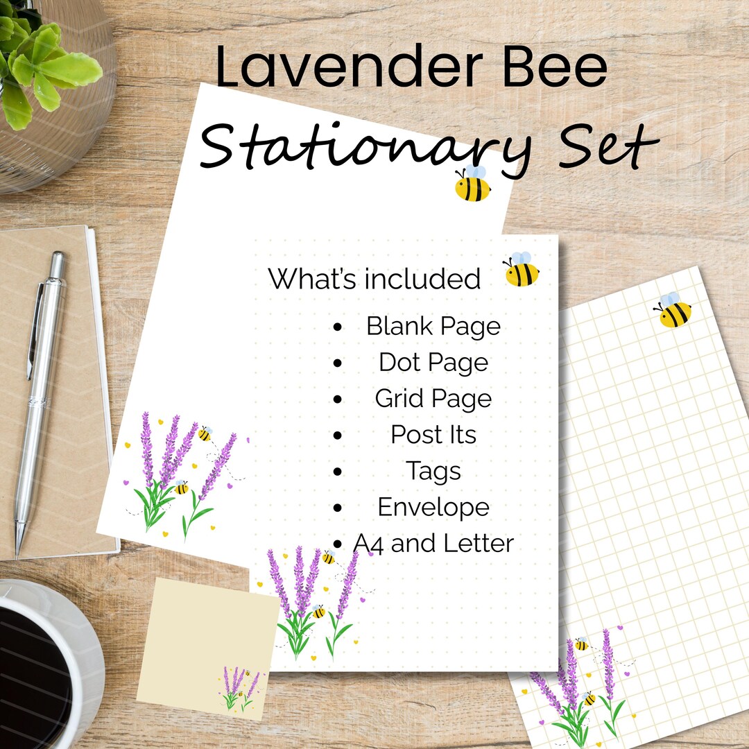 Lavender Bumblebee Printable Stationery Pack | A4 & Letter | Writing ...
