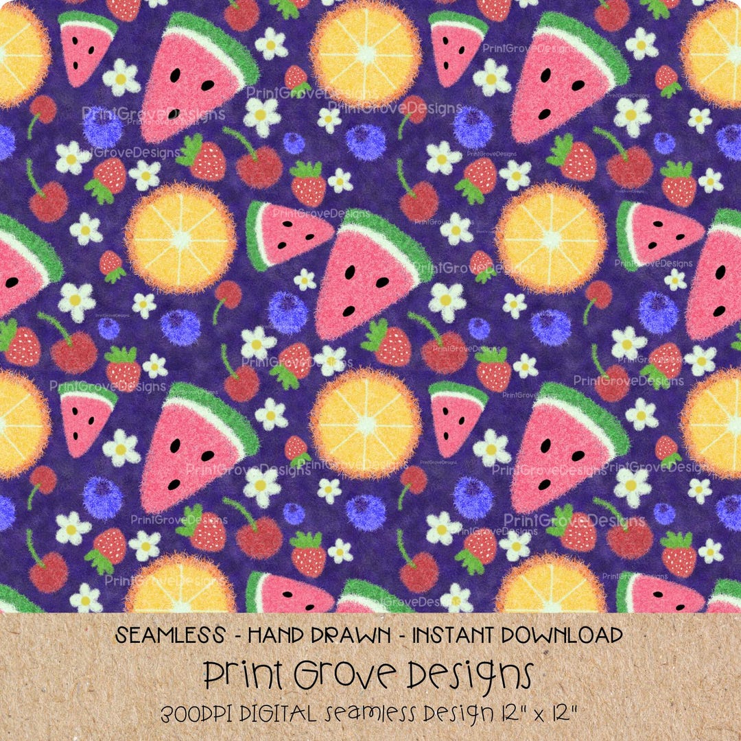 Tropical Summer Seamless Digital Paper, Fruity Hand-drawn Pattern, 300 ...