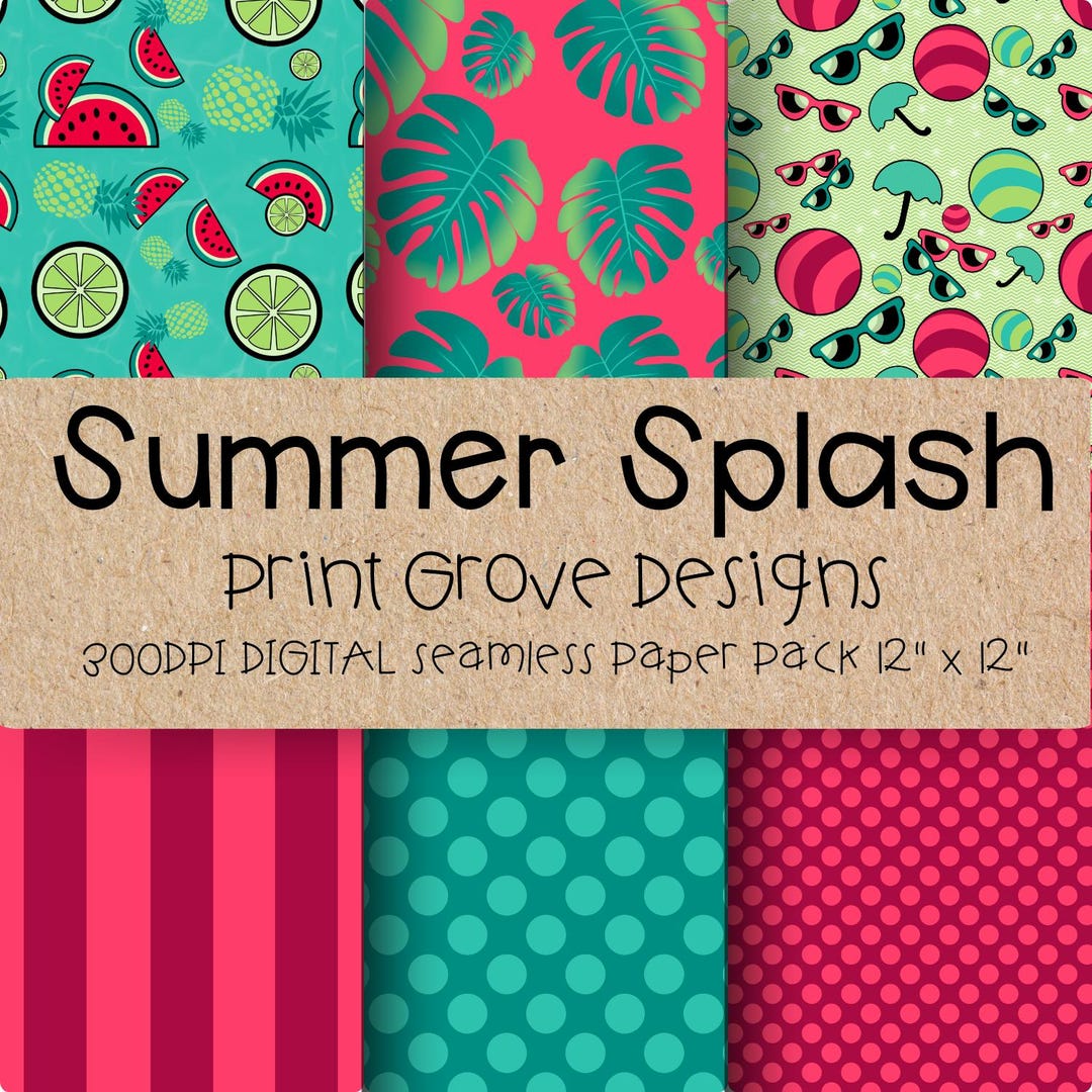 Summer Splash Seamless Pattern: Tropical Digital Paper Pack (PNG ...