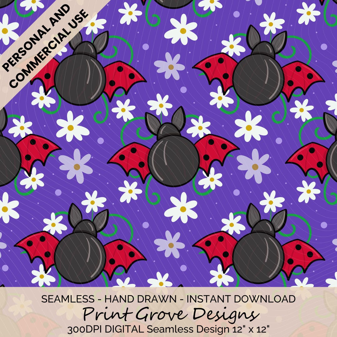 Bat and Daisy Seamless Pattern: Digital Paper for Fabric & Wallpaper ...