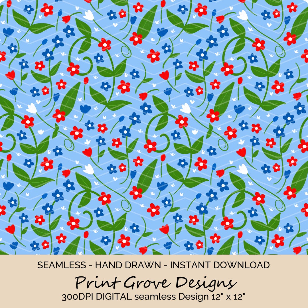 Floral Seamless Pattern: Hand-drawn Spring Wildflowers (digital ...