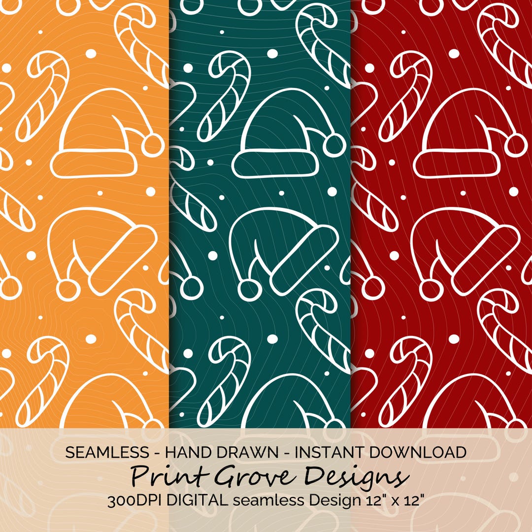 Christmas Digital Paper: Candy Cane & Santa Hat Pattern (12x12" PNG ...