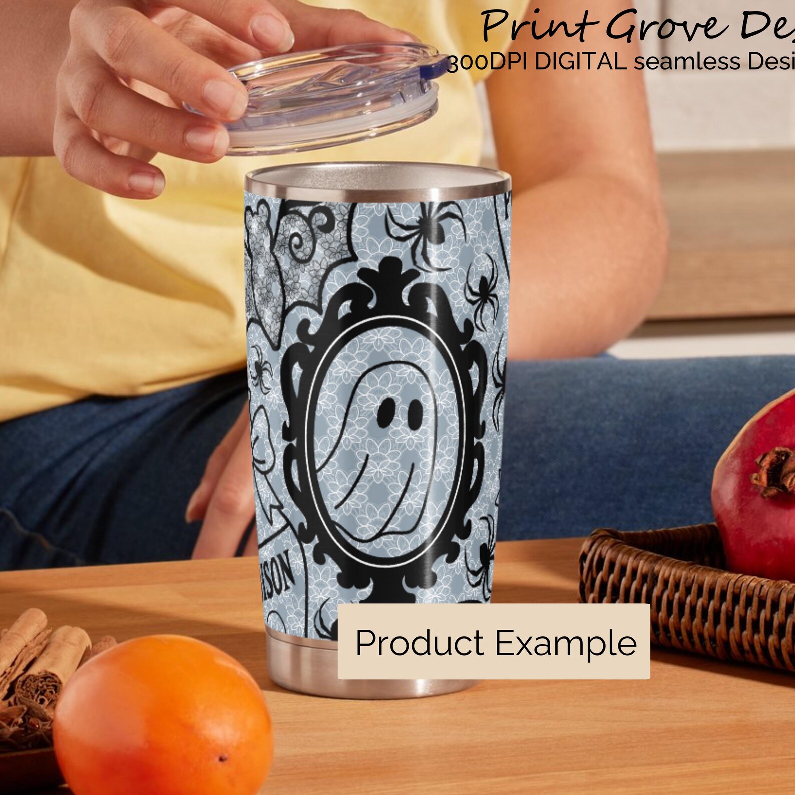 Spooky Lace Halloween Seamless Pattern: Ghosts, Bats, Pumpkins (PNG ...