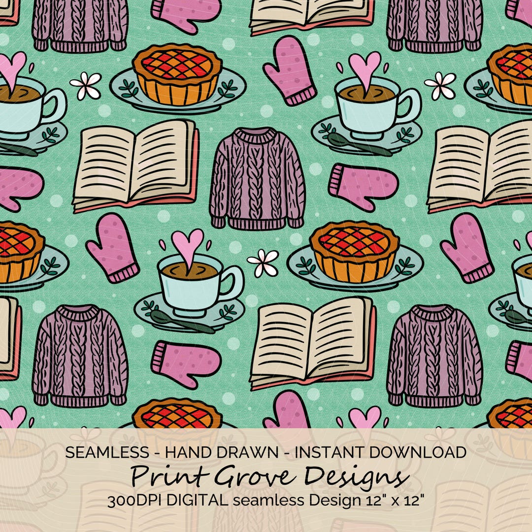 Hygee Seamless Pattern: Hand-drawn Cozy Winter Digital Paper Autumn ...