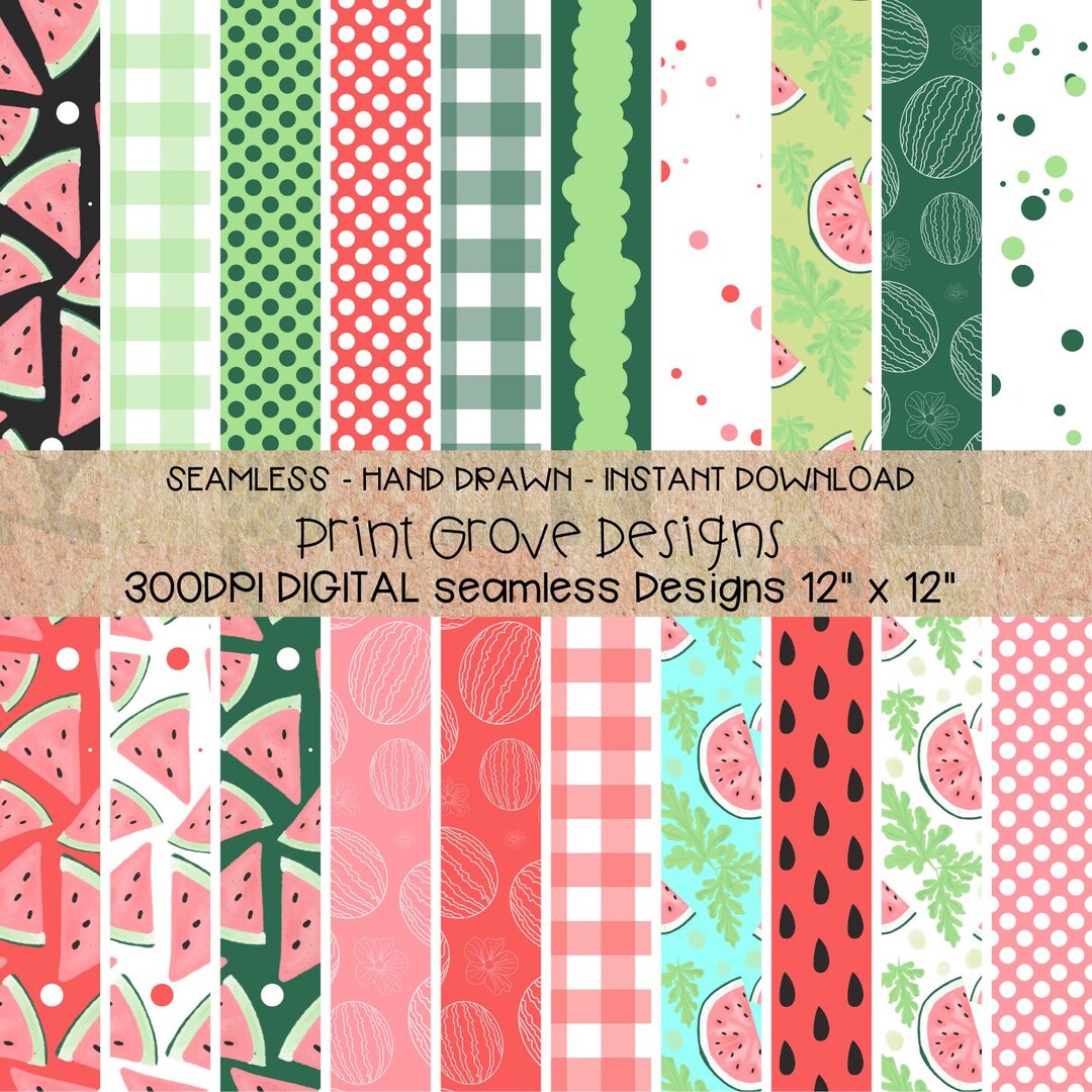 Seamless Watermelon Digital Paper Printable Repeating Pattern Pink ...