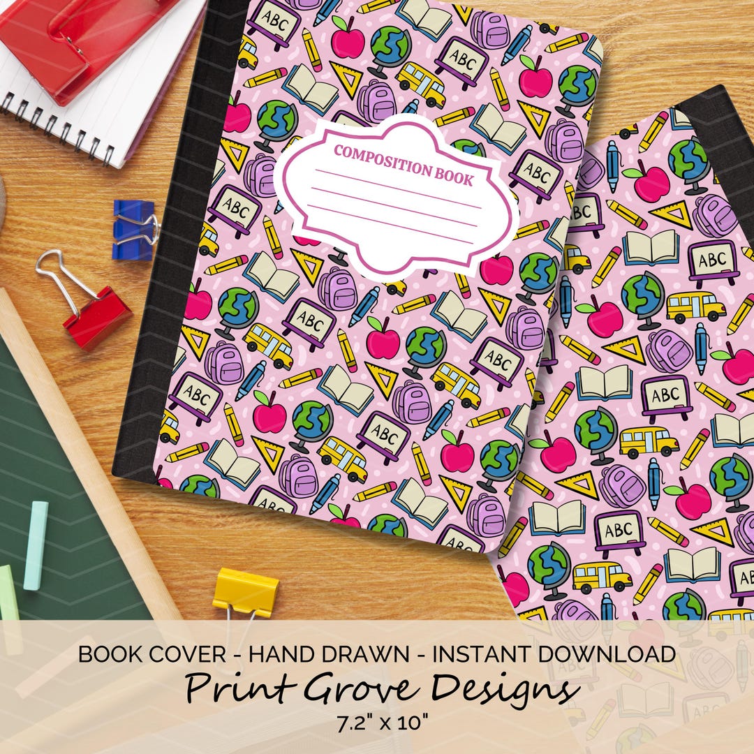 Printable Composition Notebook Cover: Pink Girly School Design (PNG ...