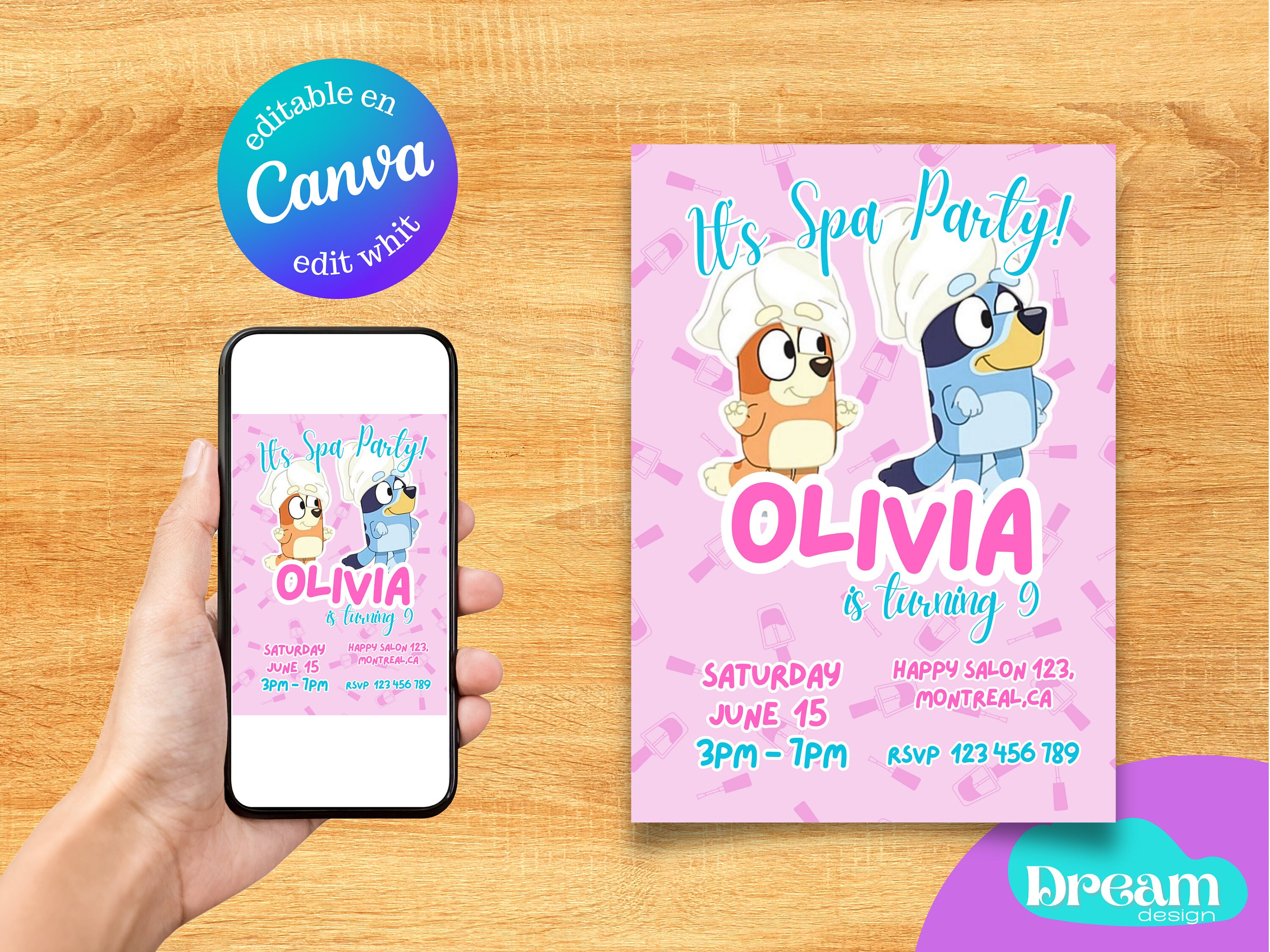 Bluey Spa Party Birthday Invitation Template, Girls - Etsy