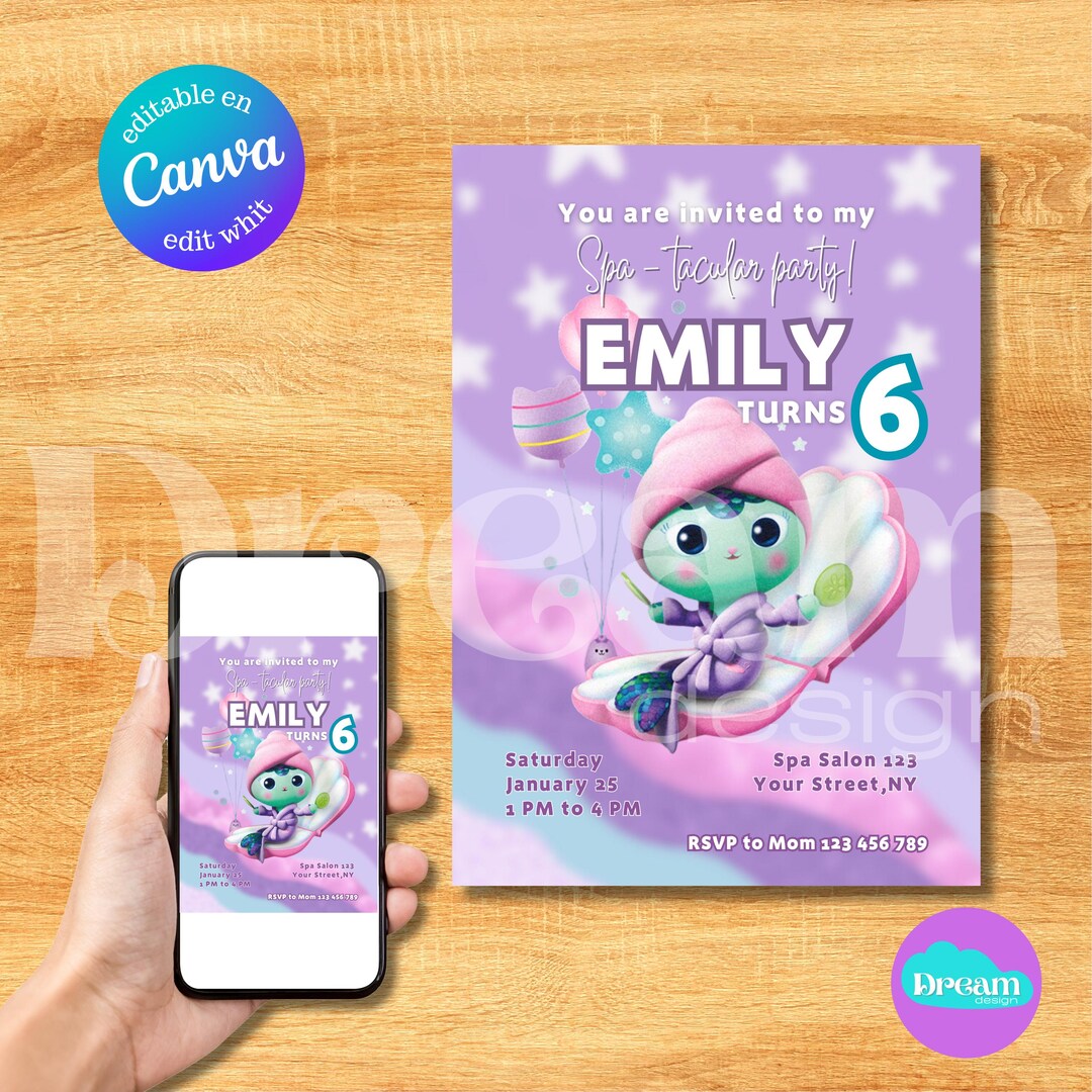 Spa Mercat Gabby's Dollhouse Birthday Invitation Template - Etsy