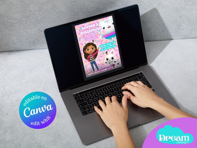 Gabby's Dollhouse Editable Digital Invitation Template in Canva - Etsy