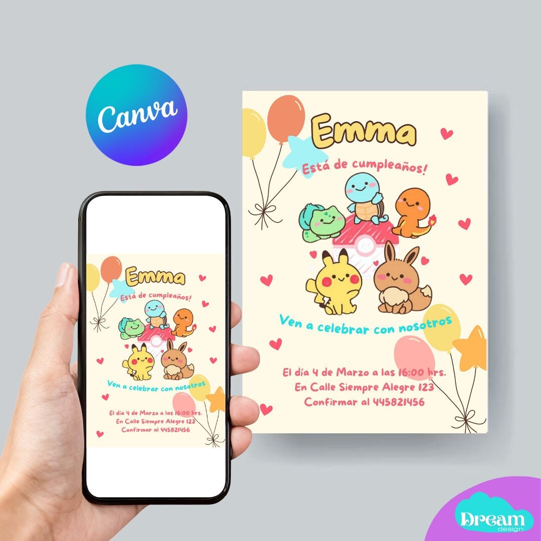 Adorable Pokémon Invitation Editable in Canva - Etsy