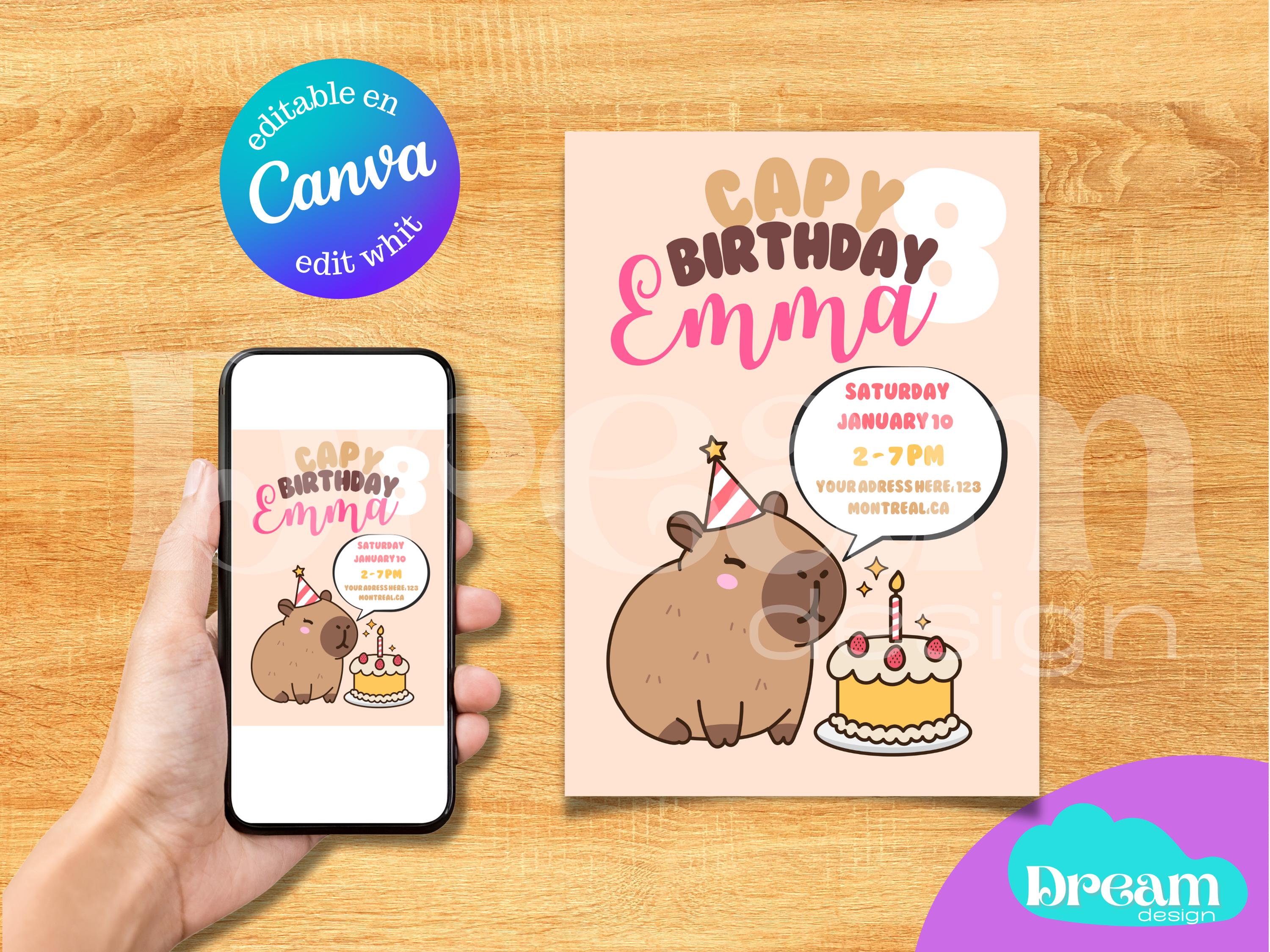 Capibara Plantilla de invitación digital editable en Canva - Etsy México