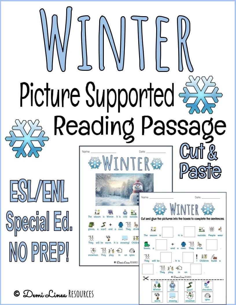 Winter- Cut & Paste Picture Supported Reading Passage ESL/ Special Ed ...