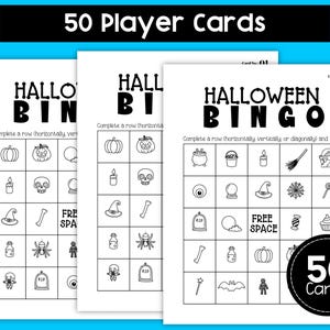 Halloween Bingo Game Cards, 50 Printable Cards, Instructions, Calling ...