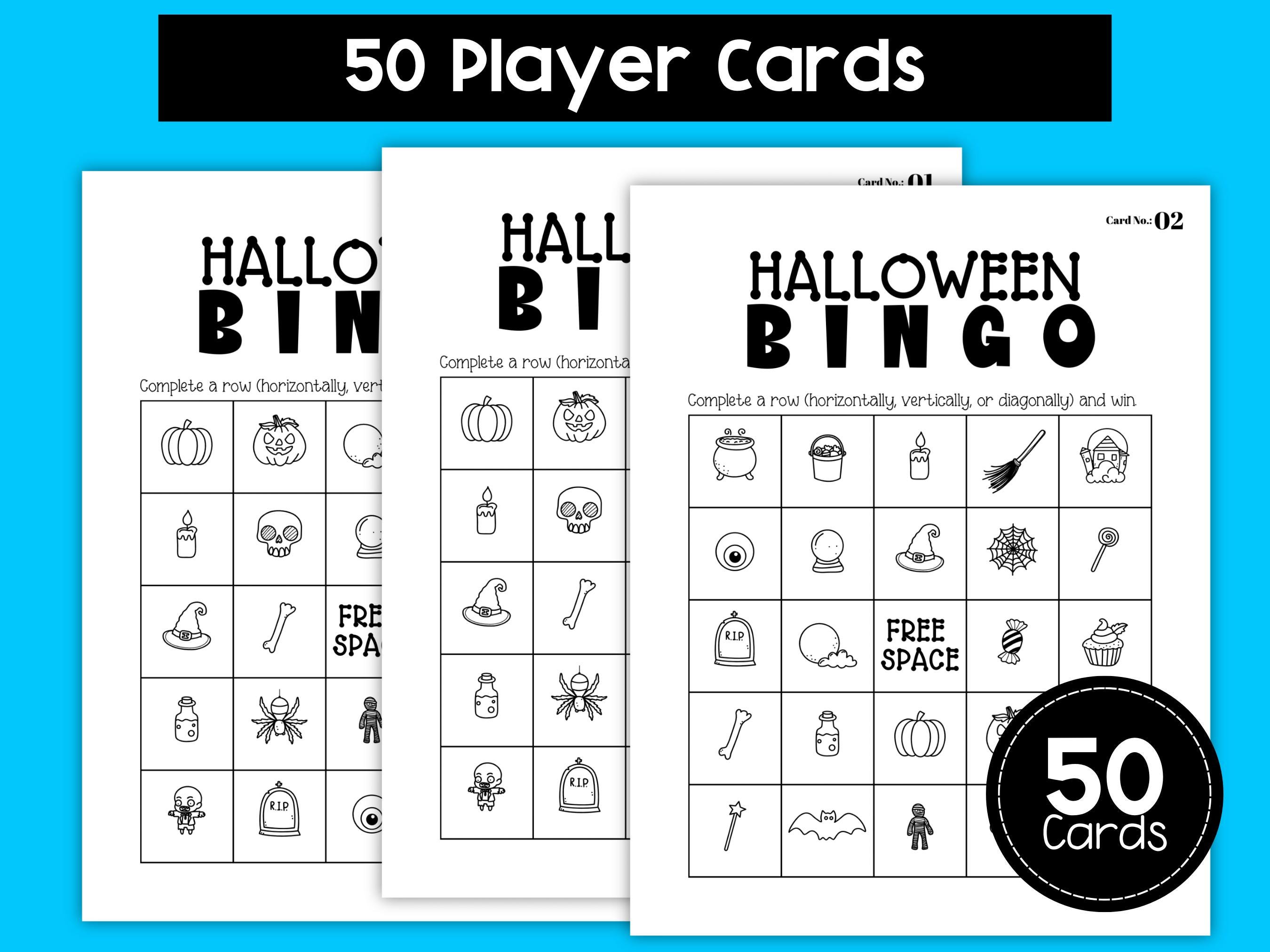 Halloween Bingo Game Cards, 50 Printable Cards, Instructions, Calling ...