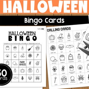 Halloween Bingo Game Cards, 50 Printable Cards, Instructions, Calling ...