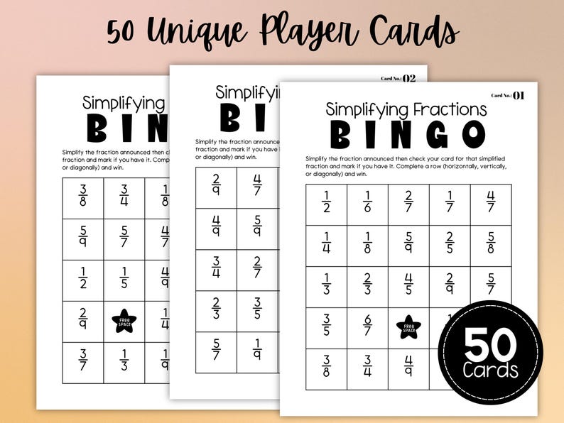 Simplifying Fractions Bingo Cards, Math Fraction Game Activity ...