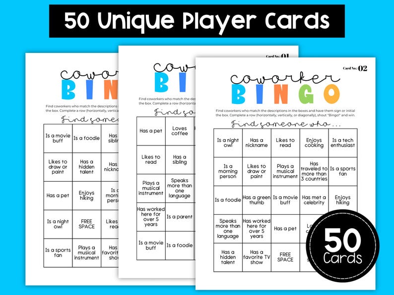 Coworker Bingo Game Cards, Find Someone Who, Work Team Building Game ...