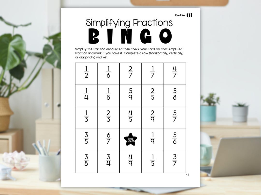 Simplifying Fractions Bingo Cards, Math Fraction Game Activity ...