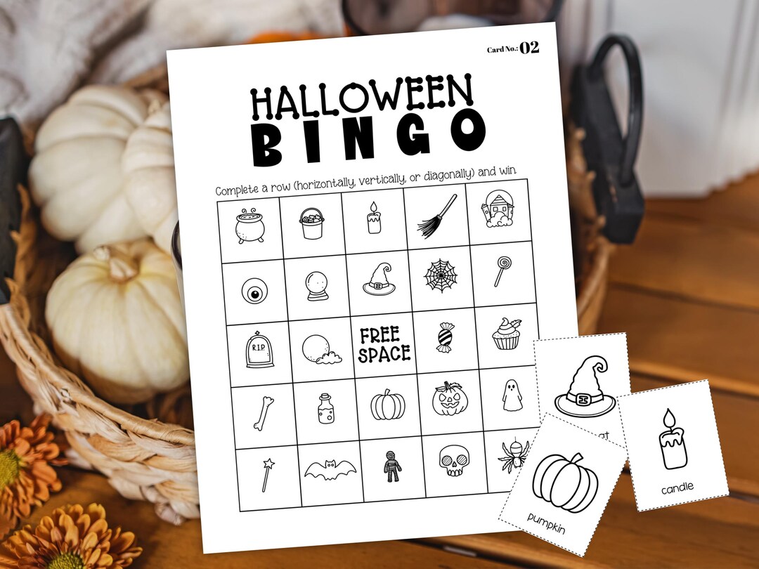 Halloween Bingo Game Cards, 50 Printable Cards, Instructions, Calling ...