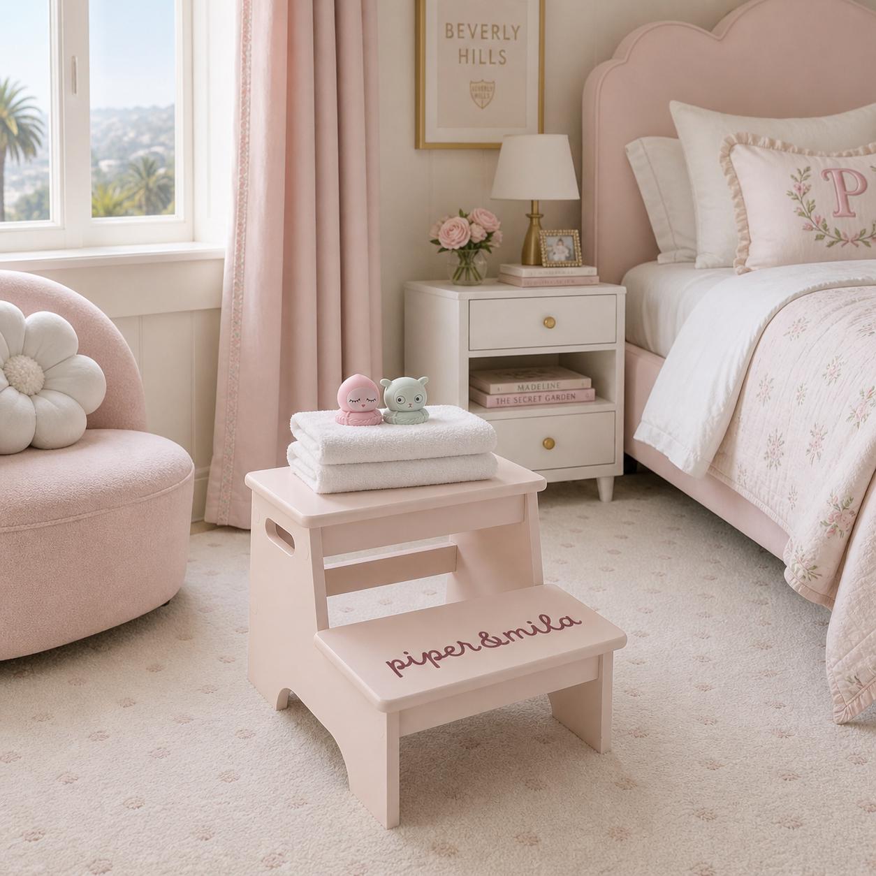 Two Name Stool Custom Toddler Step Stool Wood Double Step Personalized ...