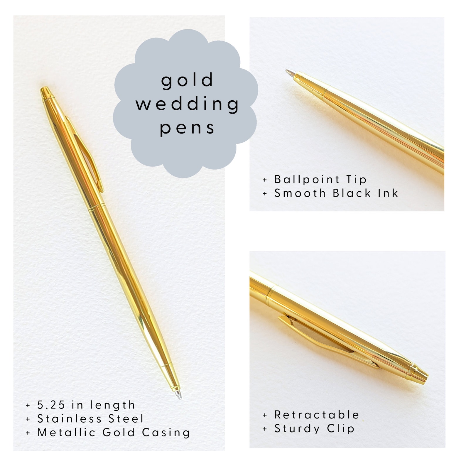 Gold Wedding Guestbook Pen Black Ink Ballpoint - Etsy