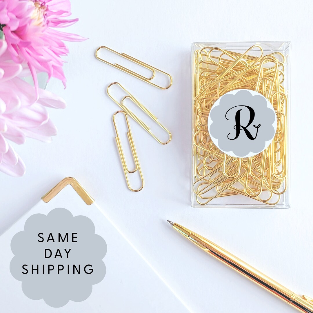 Gold Paperclip Set of Metallic Gold Desk Organizer Shiny Gold Paper ...