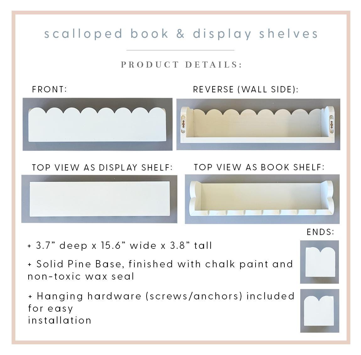 Scallop Shelf Wooden Scalloped Wall Bookshelves Kid Floating Nursery ...