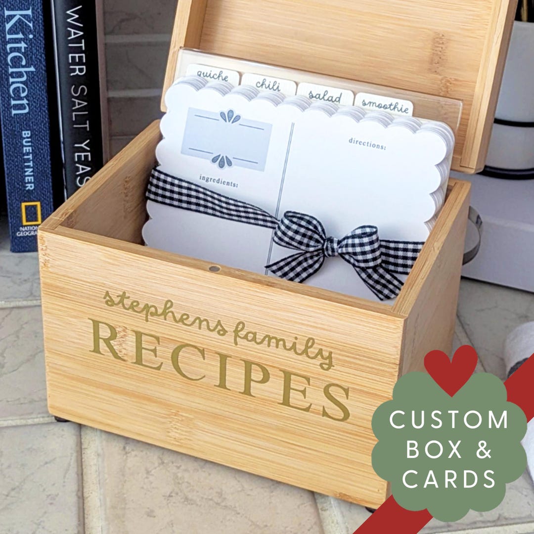 Personalized Recipe Box With Cards Wooden Recipe Box Custom 4x6 Recipe ...
