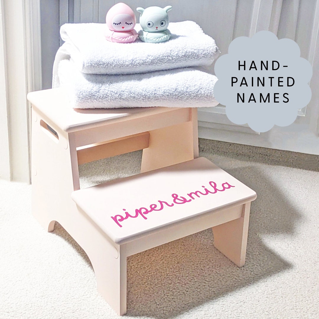 Two Name Step Stool Toddler Pink Child Personalized Stool Hand Painted ...