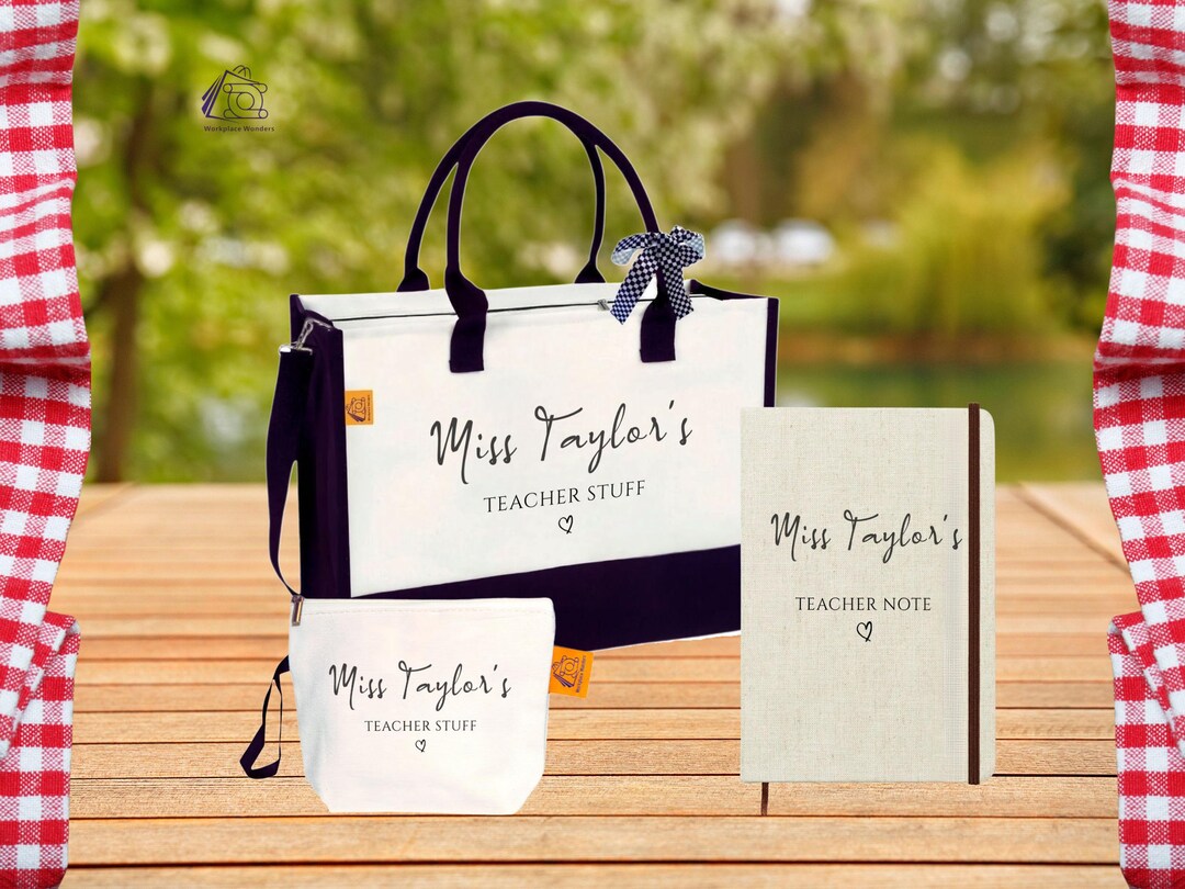 Personalized Teacher Gift Set, Custom Name Tote Bag & Journal ...